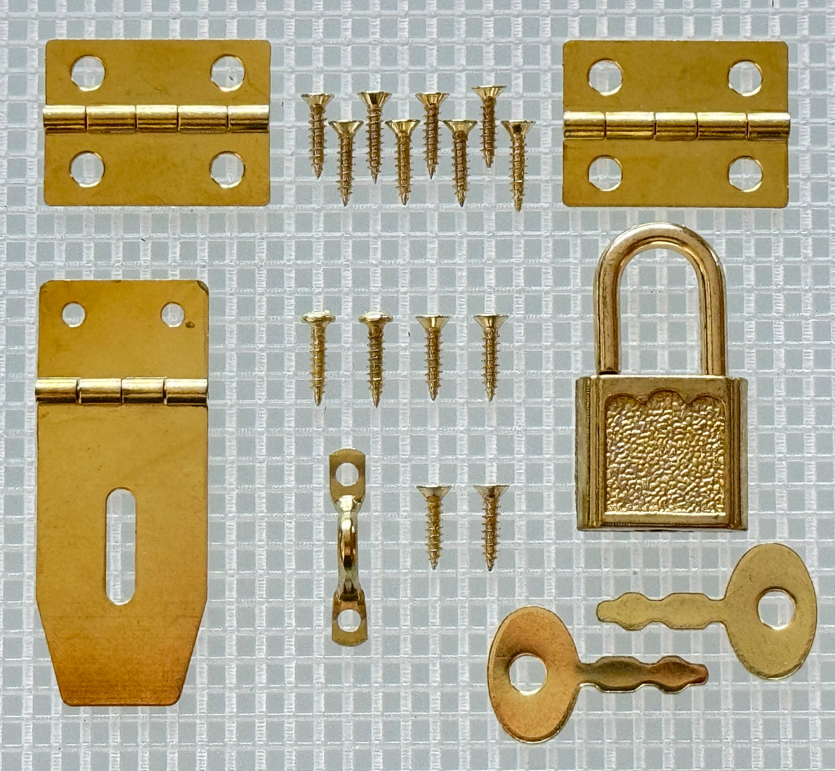 Y231 Kit - 3/4'' Width X 1 7/8'' Height Hasp, Hinges, Lock, Brass Fini ...